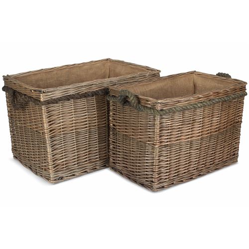 Set of 2 Rectangular Rope-Handled Log Baskets | Stylish and Durable ...