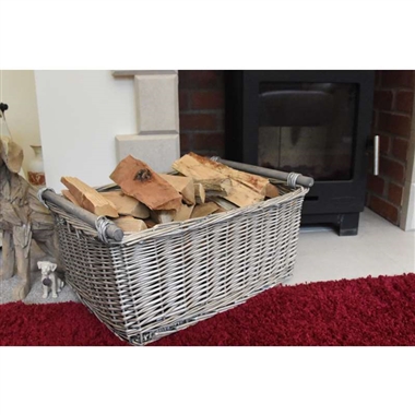 Callow Extra Large Antique Wash Wooden Handled Storage Log Basket